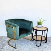 China Contemporary Glam Gold Green Velvet Lounge Chair for Coffee Shop Restaurant Sofa Set for sale