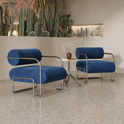 China Nordic Style Metal Coffee Table with Velvet Chairs Set for Cafe Restaurant Leisure Area for sale