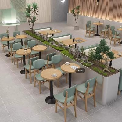 China Modern Green Leather Restaurant Booth Seating Wooden Coffee Shop Table and Chair Fireproof Board Dining Table Set for sale