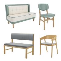 China Modern Green Leather Restaurant Booth Seating Wooden Coffee Shop Table and Chair Fireproof Board Dining Table Set for sale