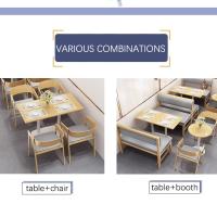 China Modern Green Leather Restaurant Booth Seating Wooden Coffee Shop Table and Chair Fireproof Board Dining Table Set for sale