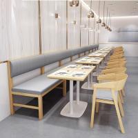 China Modern Green Leather Restaurant Booth Seating Wooden Coffee Shop Table and Chair Fireproof Board Dining Table Set for sale