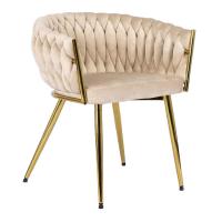 China Upholstered Beige Velvet Gold Metal Arm Chair Accent Dining Chair for Living Room Hotel for sale