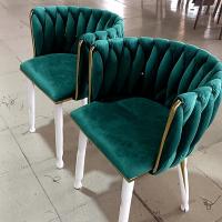 China Velvet Dining Chair with Gold Metal Legs Arm Accent Chair Custom Size 50 pcs MOQ for sale