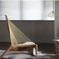 China Nordic Solid Wood Rope Leisure Sofa Chair Harp Shaped Lounge Recliner 80cm Seat Height for sale