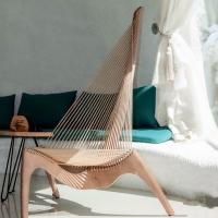 China Nordic Solid Wood Rope Leisure Sofa Chair Harp Shaped Lounge Recliner 80cm Seat Height for sale
