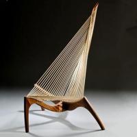 China Nordic Solid Wood Rope Leisure Sofa Chair Harp Shaped Lounge Recliner 80cm Seat Height for sale