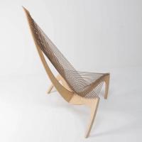 China Nordic Solid Wood Rope Leisure Sofa Chair Harp Shaped Lounge Recliner 80cm Seat Height for sale