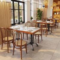 China American Retro Cafe Bistro Rattan Wooden Table and Chairs Set Custom Size for sale