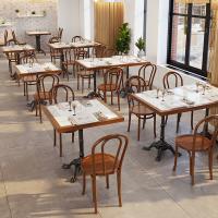 China American Retro Cafe Bistro Rattan Wooden Table and Chairs Set Custom Size for sale