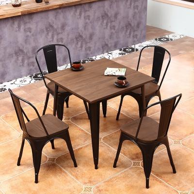 China Modern Wooden Metal Dining Table and Chairs Set for Restaurant Coffee Shop 4 Seats for sale