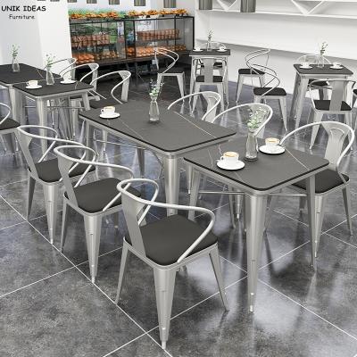 China Commercial Metal Chair and Table Set for Bubble Tea Shop Restaurant Furniture Customizable Coffee Table with Artificial Marble Top for sale