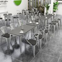 China Commercial Metal Chair and Table Set for Bubble Tea Shop Restaurant Furniture Customizable Coffee Table with Artificial Marble Top for sale