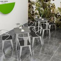 China Commercial Metal Chair and Table Set for Bubble Tea Shop Restaurant Furniture Customizable Coffee Table with Artificial Marble Top for sale