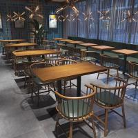 China Commercial Rectangular Walnut Wood Top Metal Base Cafe Table 120x60cm for Restaurant Use for sale