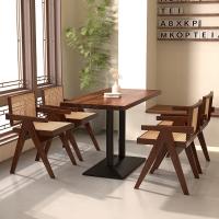 China Solid Wood Rattan Dining Table Set for Restaurant Cafe Commercial Use Custom Color for sale