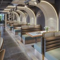China Custom Dubai Restaurant Furniture Sets Modern Luxury Coffee Shop Sofa Booth Tables Wooden PU Leather for sale