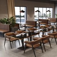 China Custom Marble Restaurant Table and Chair Set for Cafe Hotel Booth Seating 120x60cm for sale