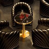 China Art Deco Lounge Chair and Gold Metal Side Table Set Leather Armchair for Bar Club Hotel for sale