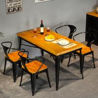 China Industrial Wooden Dining Table Set with Metal Chairs 120x60xH75cm Restaurant Furniture for Cafe Bistro for sale