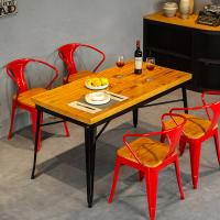 China Industrial Wooden Dining Table Set with Metal Chairs 120x60xH75cm Restaurant Furniture for Cafe Bistro for sale