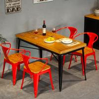 China Industrial Wooden Dining Table Set with Metal Chairs 120x60xH75cm Restaurant Furniture for Cafe Bistro for sale