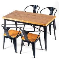 China Industrial Wooden Dining Table Set with Metal Chairs 120x60xH75cm Restaurant Furniture for Cafe Bistro for sale