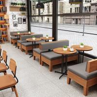 China Commercial Restaurant Booth Seating Set with Upholstered Sofa and Round Wooden Tables for Cafe for sale