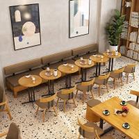 China Commercial Restaurant Booth Seating Set with Upholstered Sofa and Round Wooden Tables for Cafe for sale