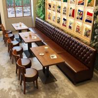 China Commercial Restaurant Booth Seating Set American Leather Sofa with Wood Dining Tables and Chairs 120x60cm for sale