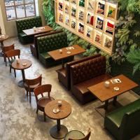 China Commercial Restaurant Booth Seating Set American Leather Sofa with Wood Dining Tables and Chairs 120x60cm for sale