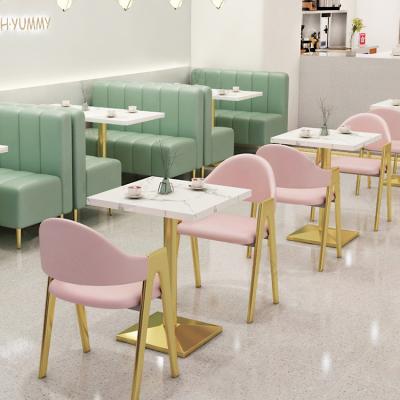 China Restaurant Booth Sofa Set with Marble Table and Gold Metal Chairs 120x60cm for sale