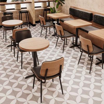 China Commercial Restaurant Table and Chair Set Wooden Cafe Furniture Metal Frame Dining Seating 120x60xH75cm for sale