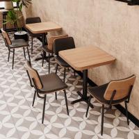 China Commercial Restaurant Table and Chair Set Wooden Cafe Furniture Metal Frame Dining Seating 120x60xH75cm for sale