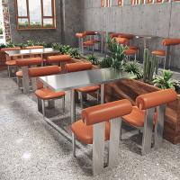 China Commercial Restaurant Table and Chair Set Stainless Steel Table PU Leather Chair 120x60x75cm Cafe Furniture for sale