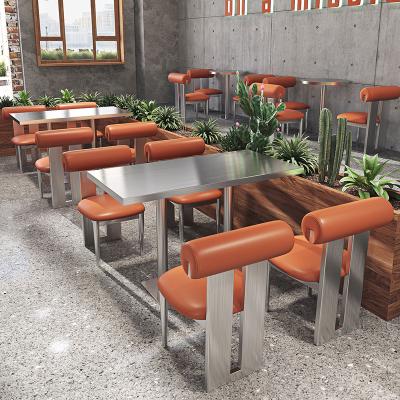 China Commercial Restaurant Table and Chair Set Stainless Steel Table PU Leather Chair 120x60x75cm Cafe Furniture for sale