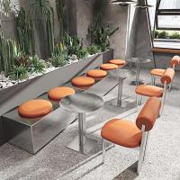 China Commercial Restaurant Table and Chair Set Stainless Steel Table PU Leather Chair 120x60x75cm Cafe Furniture for sale