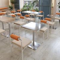 China Commercial Restaurant Table and Chair Set Stainless Steel Table PU Leather Chair 120x60x75cm Cafe Furniture for sale