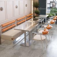 China Commercial Restaurant Table and Chair Set Stainless Steel Table PU Leather Chair 120x60x75cm Cafe Furniture for sale