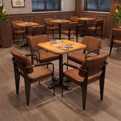 China Commercial Restaurant Dining Table Set with PU Leather Armchairs Square Wood Table 60x60xH75cm for sale