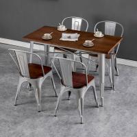 China Industrial Dining Table Set Solid Wood Top Metal Legs Rectangular 120x60cm Restaurant Furniture with Chairs for sale