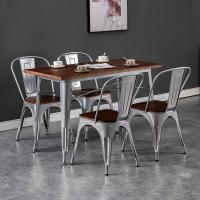 China Industrial Dining Table Set Solid Wood Top Metal Legs Rectangular 120x60cm Restaurant Furniture with Chairs for sale