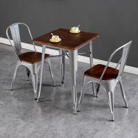 China Industrial Dining Table Set Solid Wood Top Metal Legs Rectangular 120x60cm Restaurant Furniture with Chairs for sale