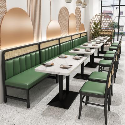 China Commercial Restaurant Booth Seating Set Green Upholstered Banquette Sofa Dining Table Chair for Cafe Bistro Hotel for sale