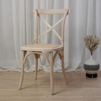 China Vintage Farmhouse Wooden Cross Back Chair with Woven Rattan Seat for Cafe Bistro Restaurant Commercial Use for sale