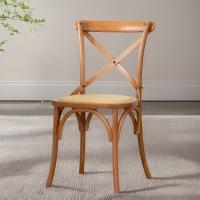 China Vintage Farmhouse Wooden Cross Back Chair with Woven Rattan Seat for Cafe Bistro Restaurant Commercial Use for sale