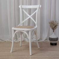 China Vintage Farmhouse Wooden Cross Back Chair with Woven Rattan Seat for Cafe Bistro Restaurant Commercial Use for sale