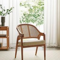 China Nordic Style Wooden Dining Chair with Cane Rattan Backrest and Cushioned Seat for Restaurant Cafe Hotel for sale