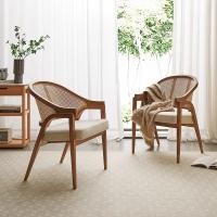 China Nordic Style Wooden Dining Chair with Cane Rattan Backrest and Cushioned Seat for Restaurant Cafe Hotel for sale