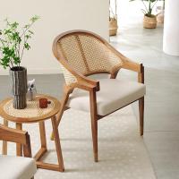 China Nordic Style Wooden Dining Chair with Cane Rattan Backrest and Cushioned Seat for Restaurant Cafe Hotel for sale